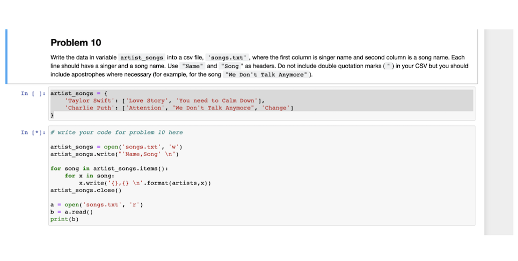 Solved Write the data in variable artist_songs into a | Chegg.com