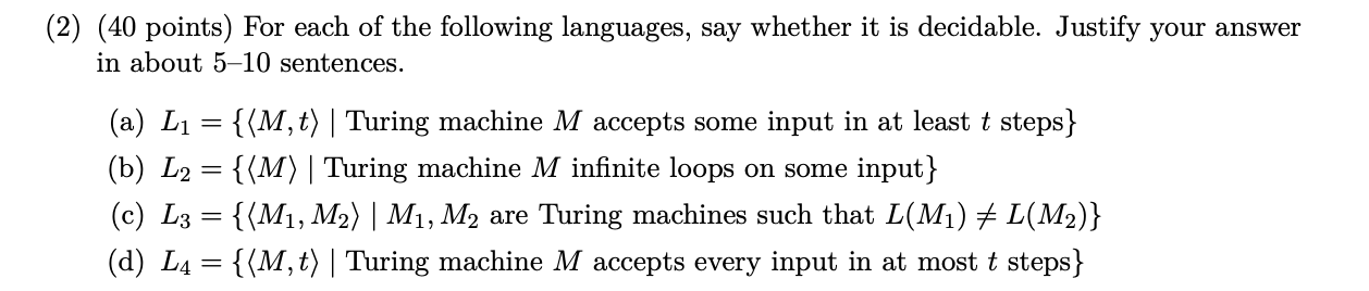 Solved (2) (40 points) For each of the following languages, | Chegg.com
