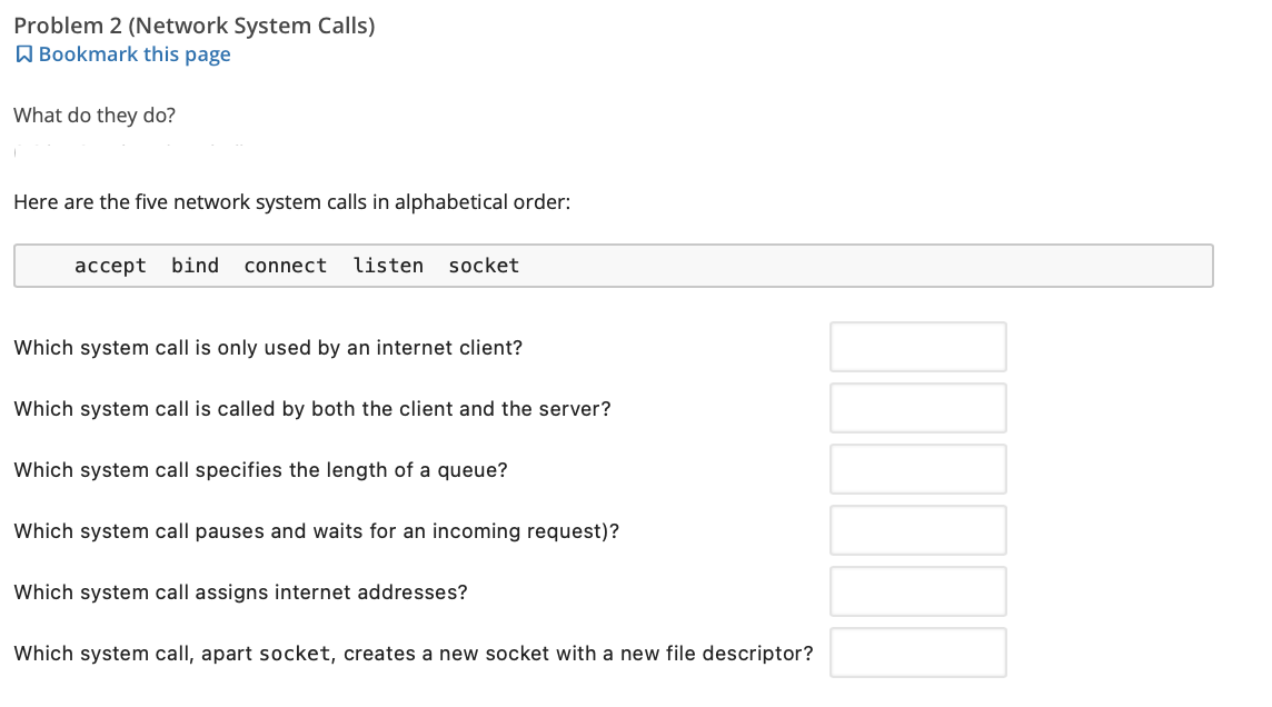 Solved Here are the five network system calls in | Chegg.com