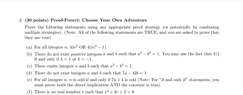 Solved 2. (30 points) Proof-Pourri: Choose Your Own | Chegg.com