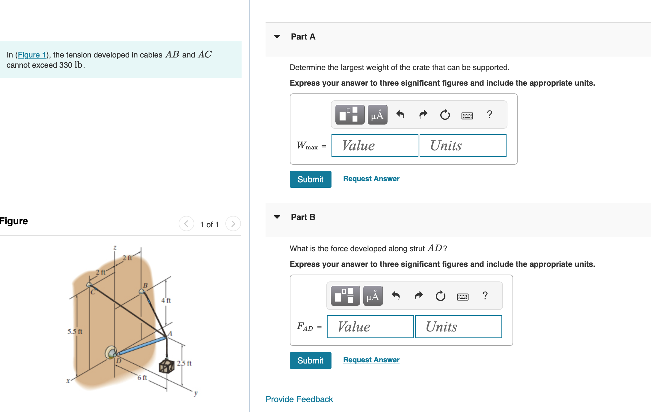 Solved Part AIn (Figure 1), ﻿the tension developed in cables | Chegg.com