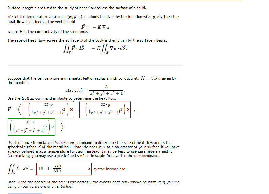 Solved Surface integrals are used in the study of heat flow | Chegg.com