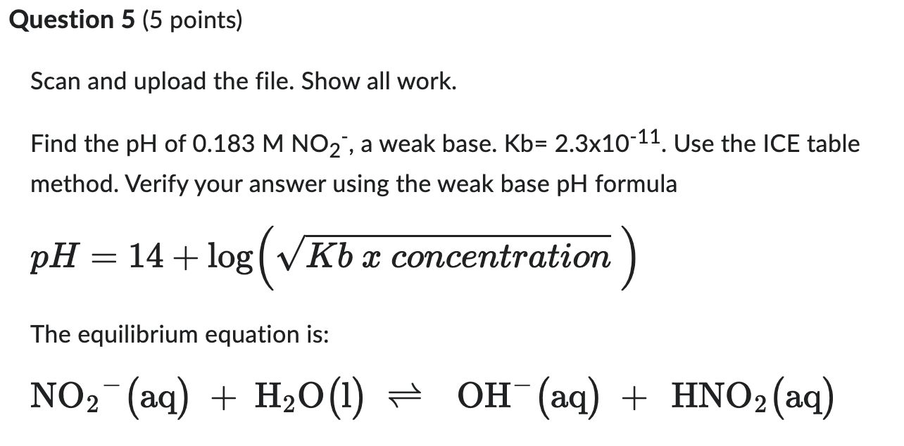 Solved Scan and upload the file. Show all work. Find the pH | Chegg.com