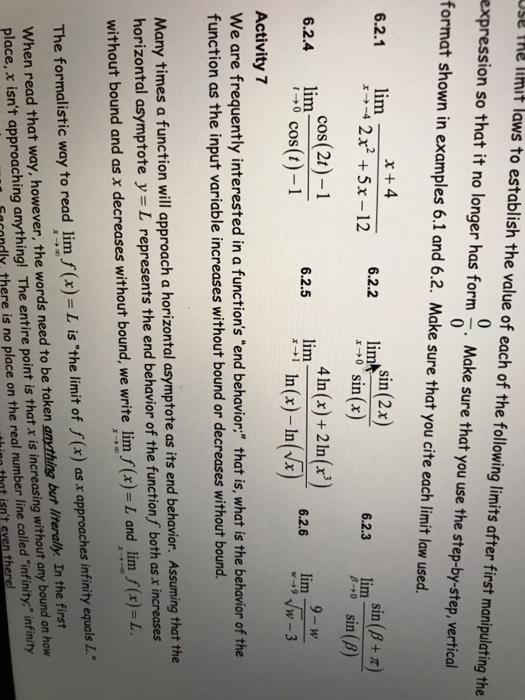 Solved sE the limit laws to establish the value of each of | Chegg.com