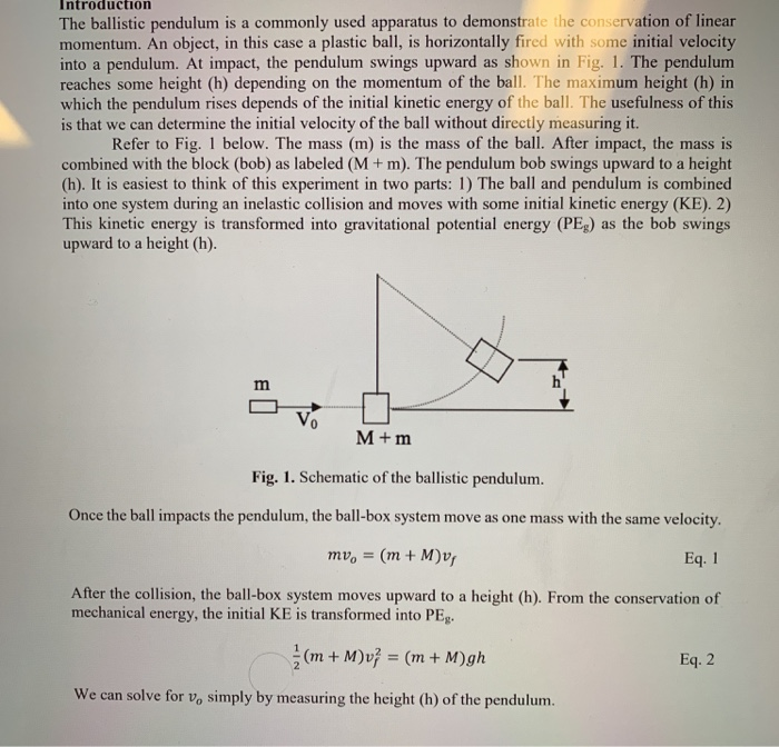 Solved Introduction The ballistic pendulum is a commonly | Chegg.com