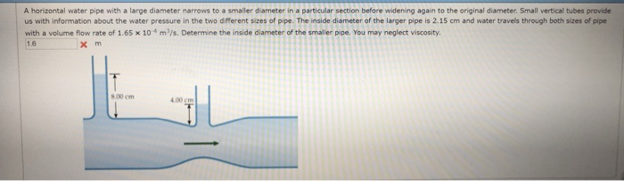 Solved A horizontal water pipe with a large diameter narrows | Chegg.com