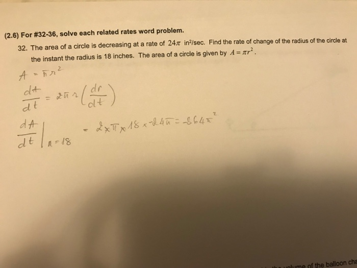 Solved (2.6) For #32-36, solve each related rates word | Chegg.com