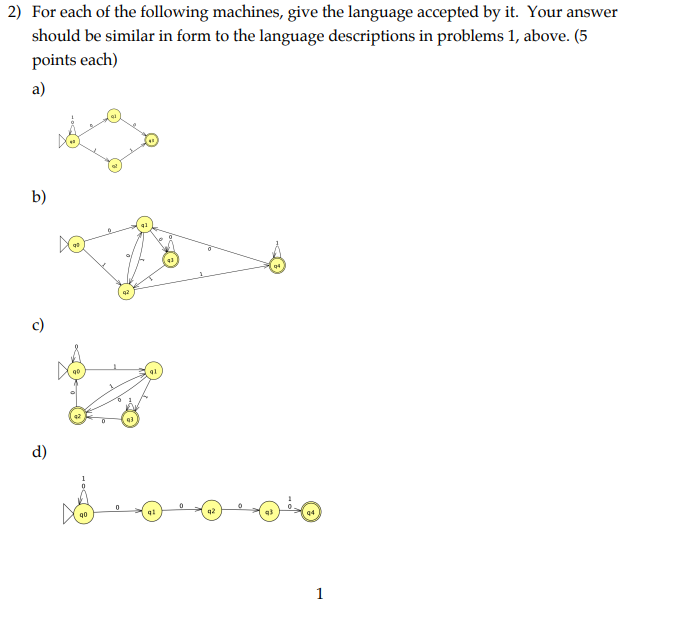Solved 2) For each of the following machines, give the | Chegg.com