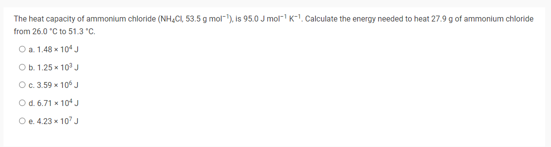 Solved The heat capacity of ammonium chloride (NH4Cl,53.5 g | Chegg.com
