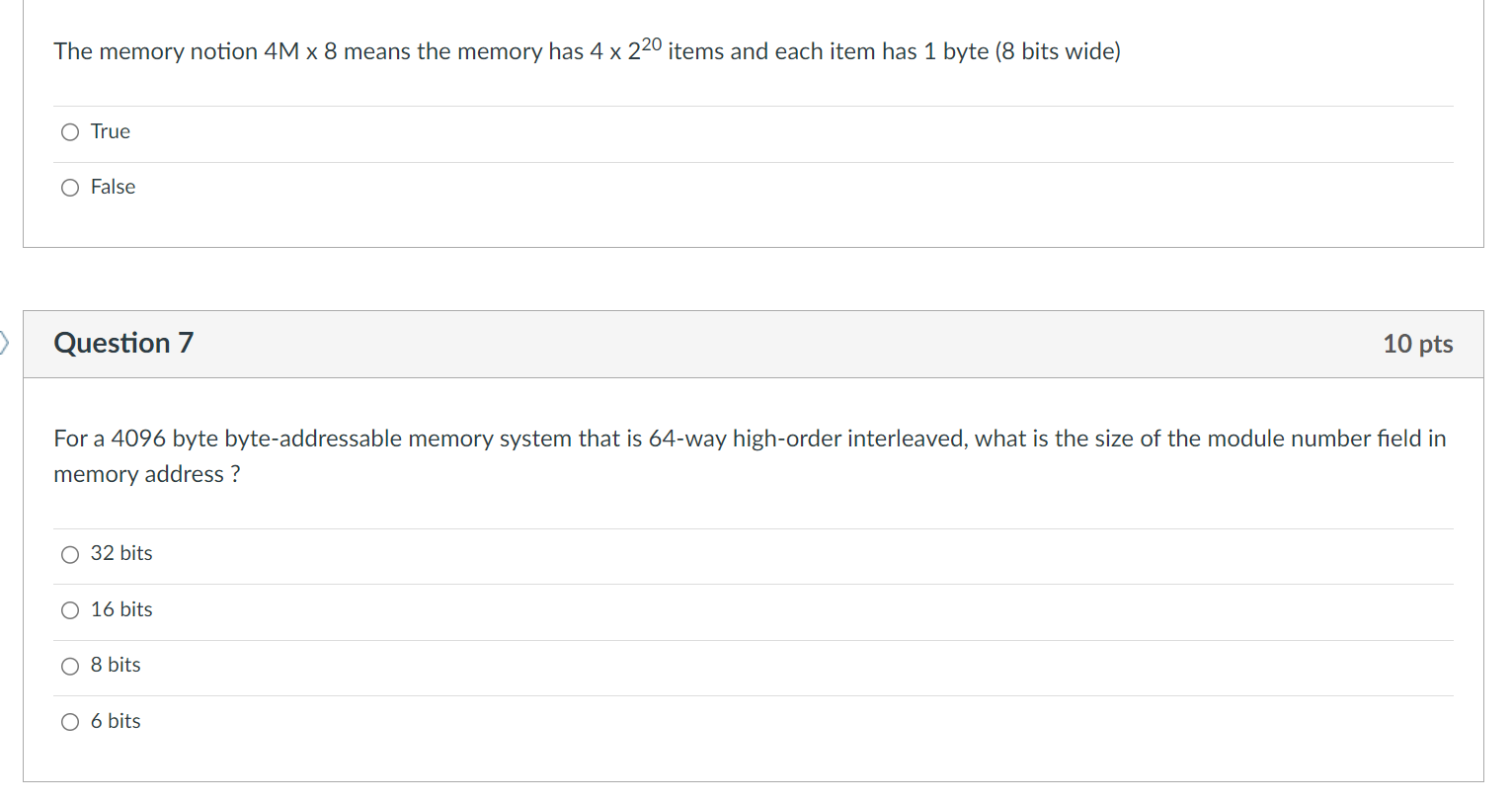 Solved The memory notion 4M×8 ﻿means the memory has 4×220 | Chegg.com