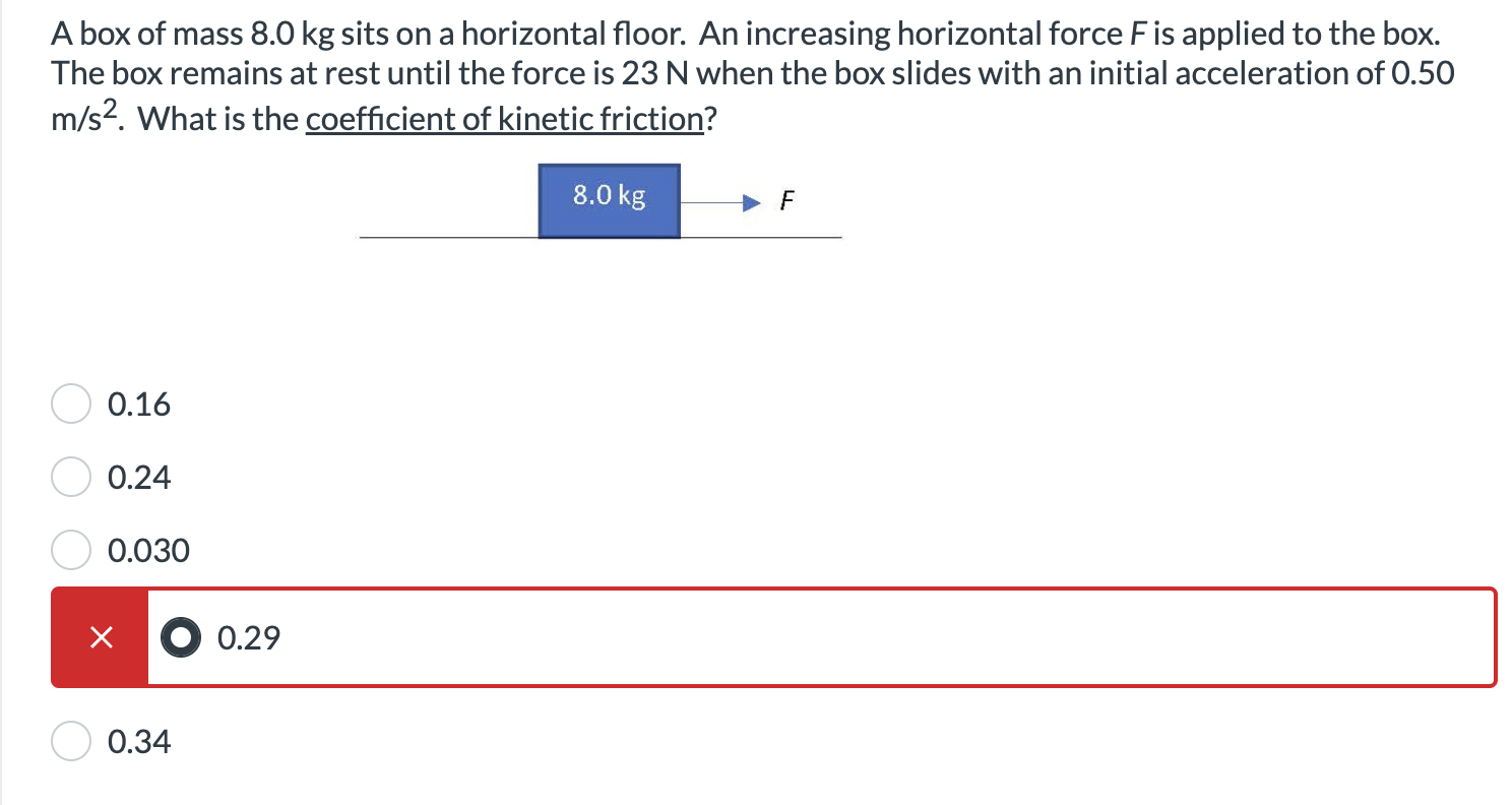 Solved A box of mass 8.0 kg sits on a horizontal floor. An | Chegg.com