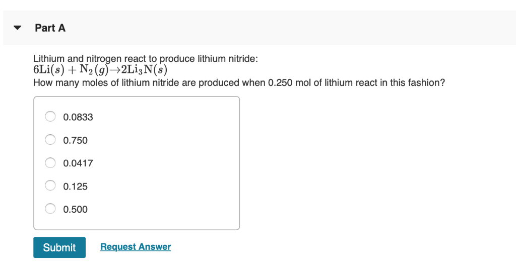 Solved Part A Lithium and nitrogen react to produce | Chegg.com
