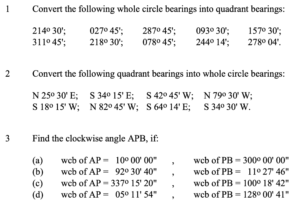 Solved 1 Convert the following whole circle bearings into | Chegg.com
