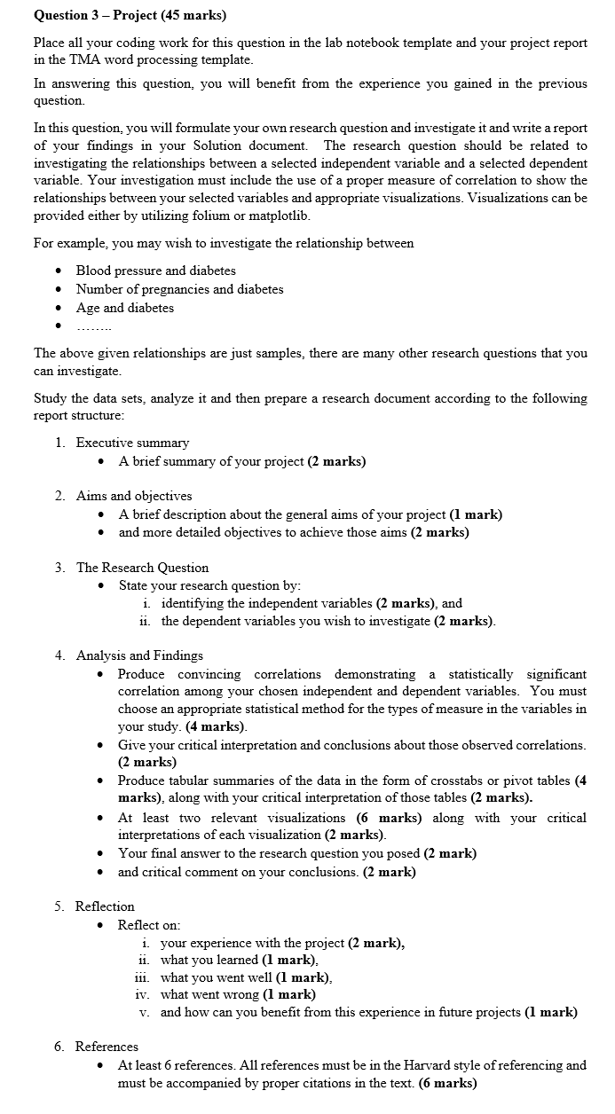 Question 3 - Project (45 marks) Place all your coding | Chegg.com