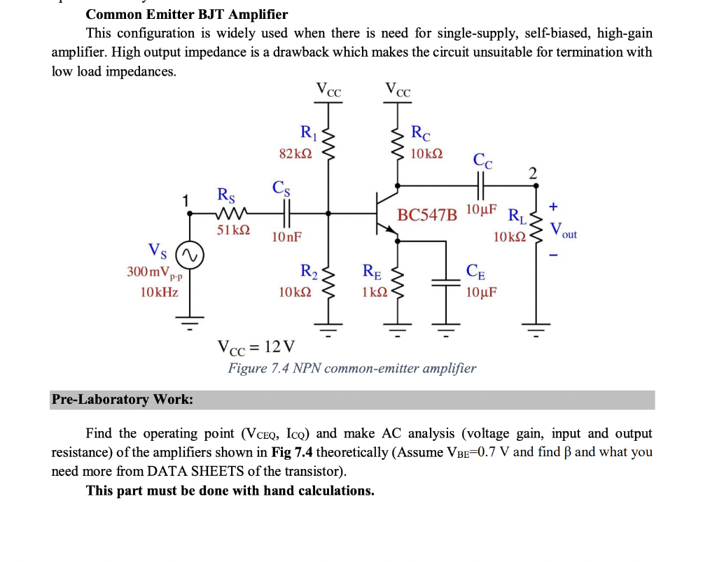 Solved Common Emitter BJT Amplifier This configuration is | Chegg.com