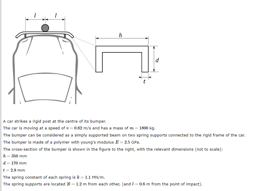 Solved A car strikes a rigid post at the centre of its | Chegg.com