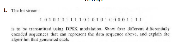 Solved 1. The bit stream 101010111101010100001111 is to be | Chegg.com