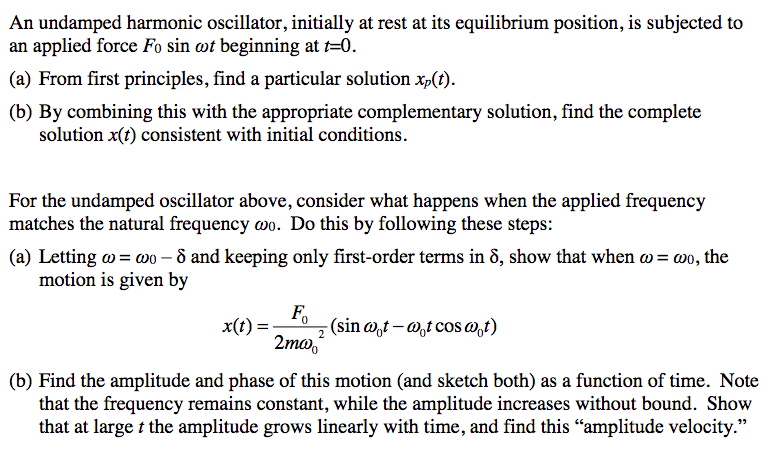 Solved An undamped harmonic oscillator, initially at rest at | Chegg.com
