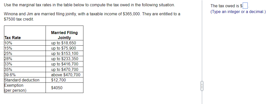 Solved Use the marginal tax rates in the table below to | Chegg.com
