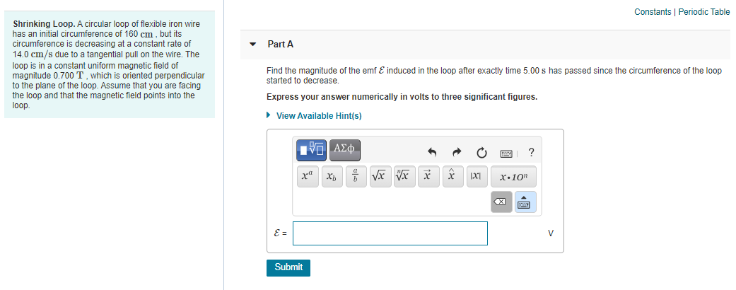 Solved Constants Periodic Table Part A Shrinking Loop. A | Chegg.com