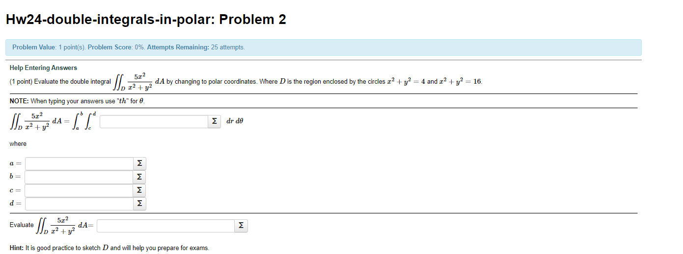 Solved Hw24-double-integrals-in-polar: Problem 2 Problem | Chegg.com