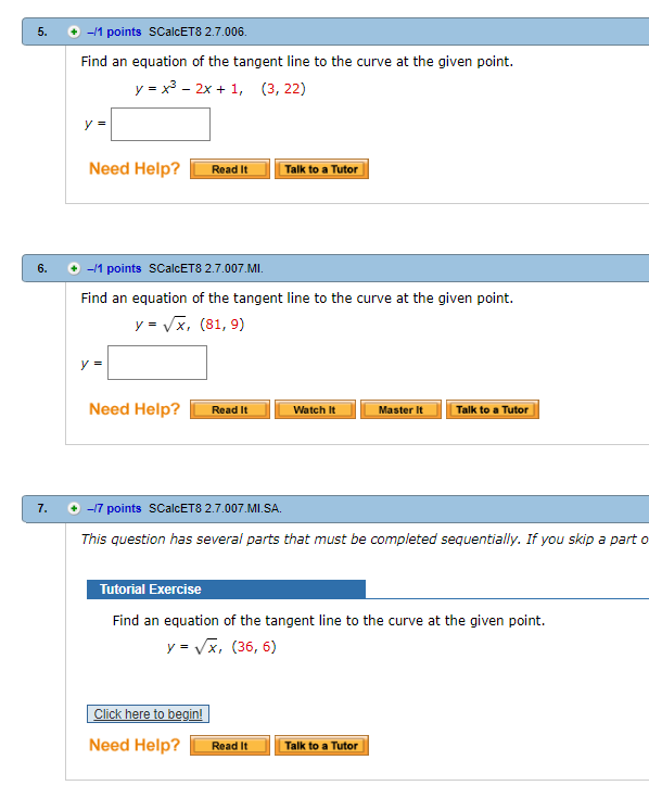 Solved 5. + -1 points SCalcET8 2.7.006 Find an equation of | Chegg.com