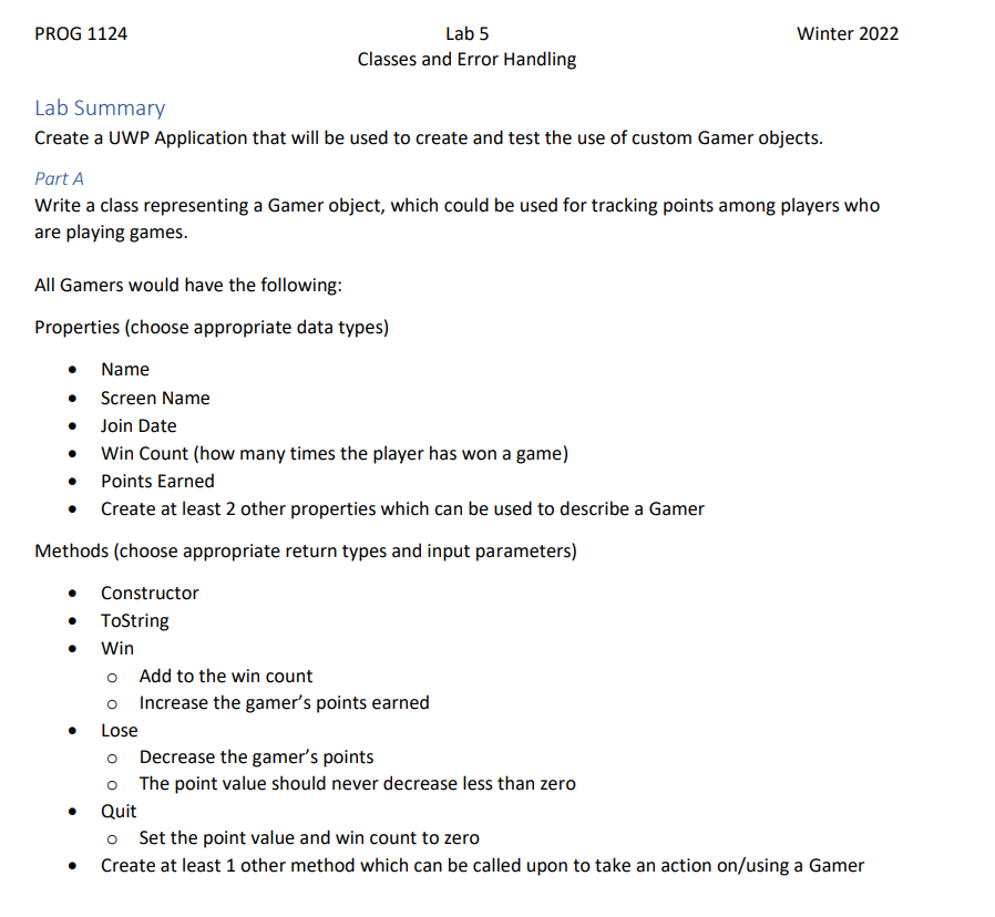 Solved Prog 1124 Winter 2022 Lab 5 Classes And Error 