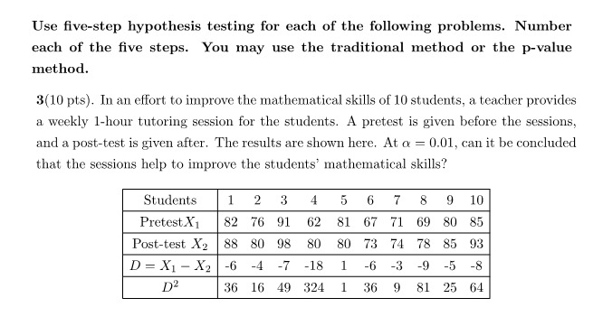 Solved Use five-step hypothesis testing for each of the | Chegg.com