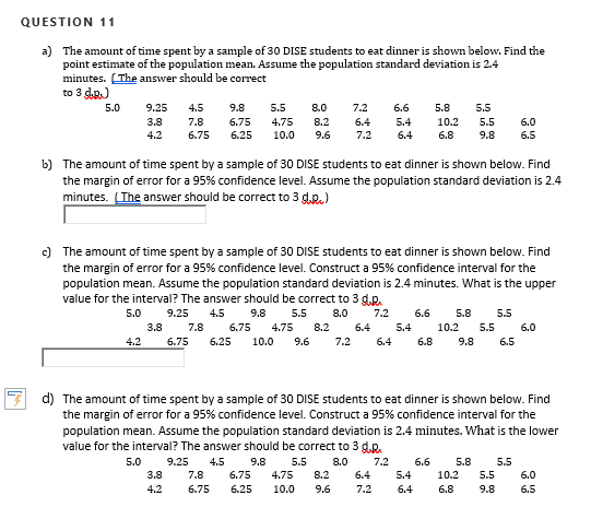 Solved QUESTION 11 a) The amount of time spent by a sample | Chegg.com