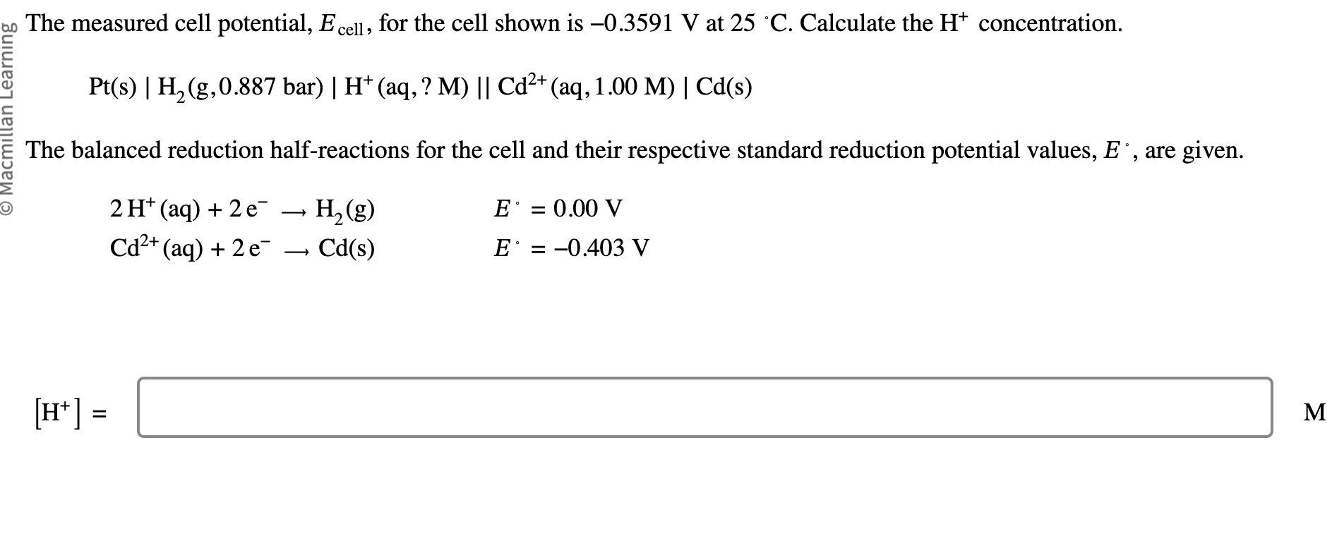 Solved Pt(s)∣H2( g,0.887 bar | Chegg.com