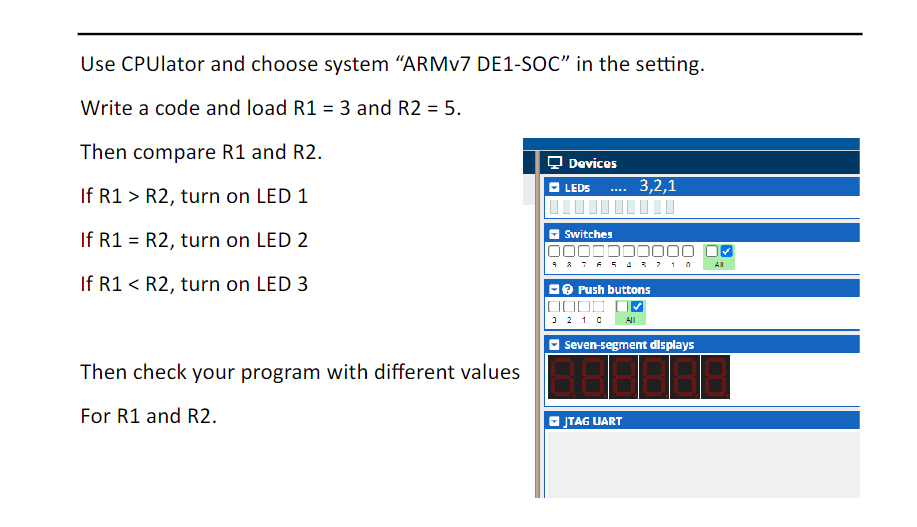 Solved Use CPUlator and choose system "ARMv7 ﻿DE1-SOC" in | Chegg.com