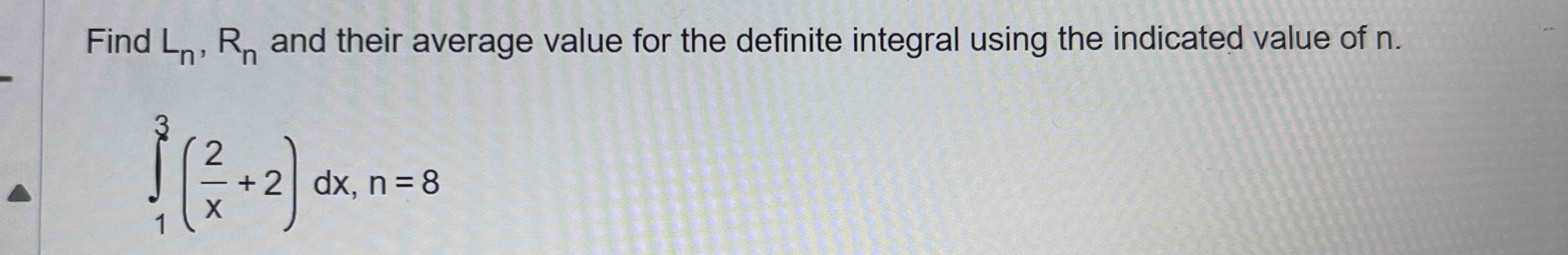 Solved Find Ln,Rn ﻿and their average value for the definite | Chegg.com