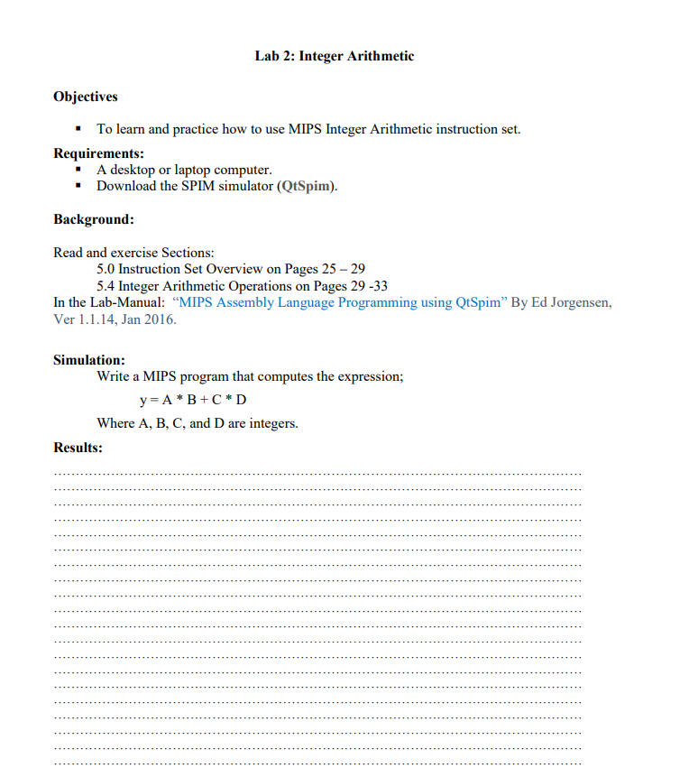 Solved Lab 2 Integer Arithmetic Objectives To Learn And 1693