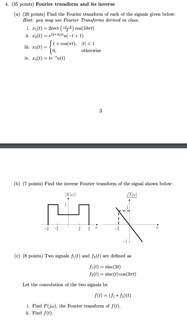 Solved 4 35 Points Fourier Transform And Its Inverse A