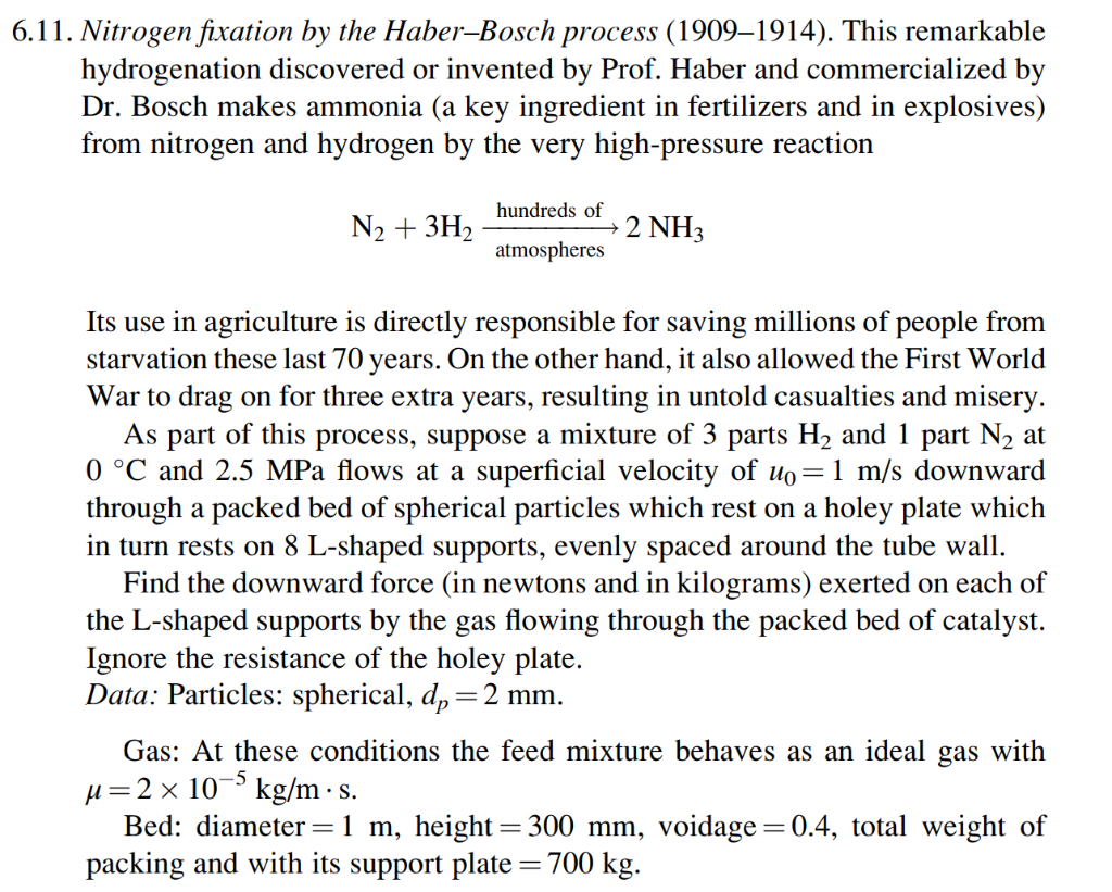 6.11. Nitrogen fixation by the Haber-Bosch process | Chegg.com