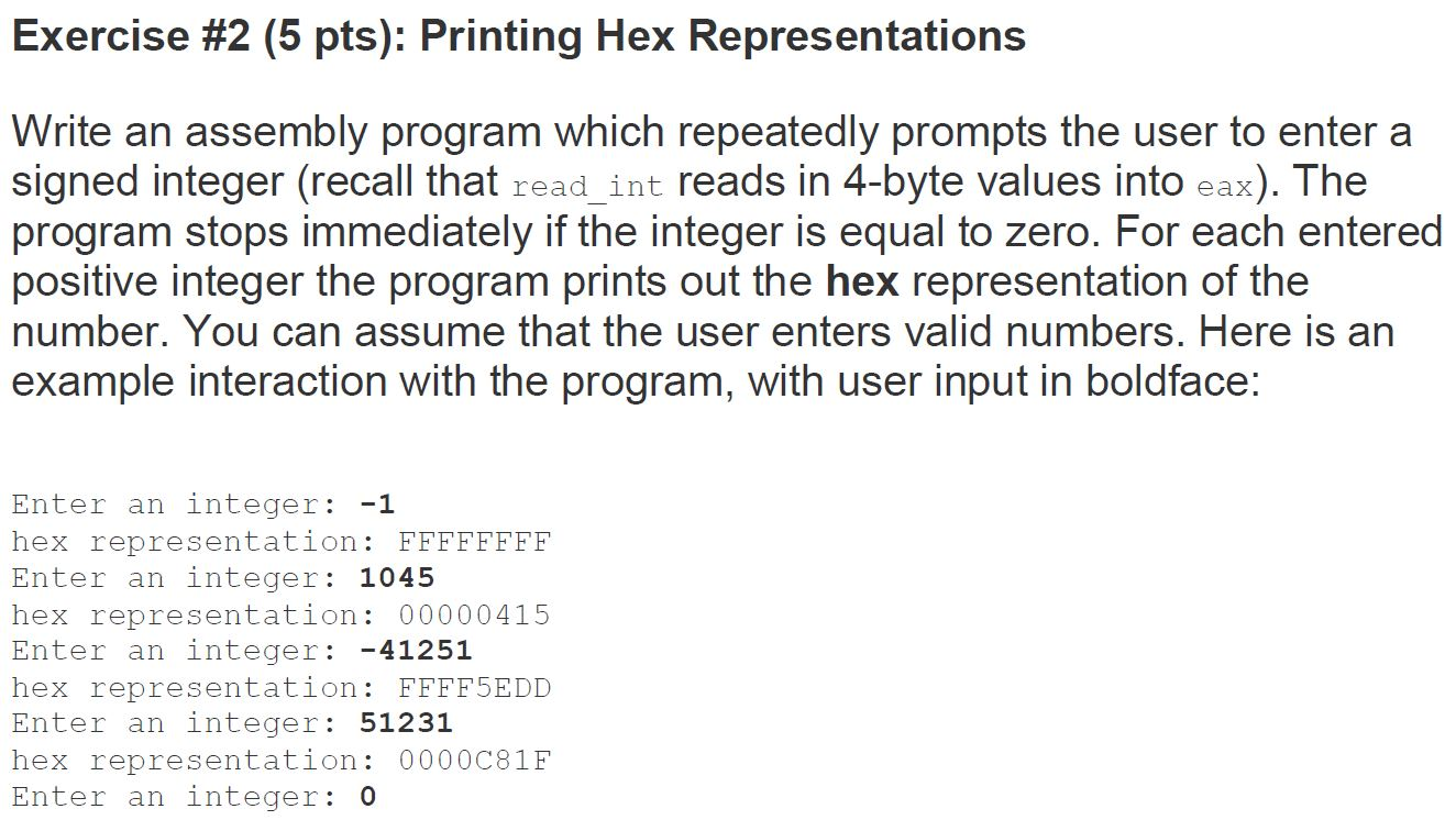 Exercise #2 (5 pts): Printing Hex Representations | Chegg.com