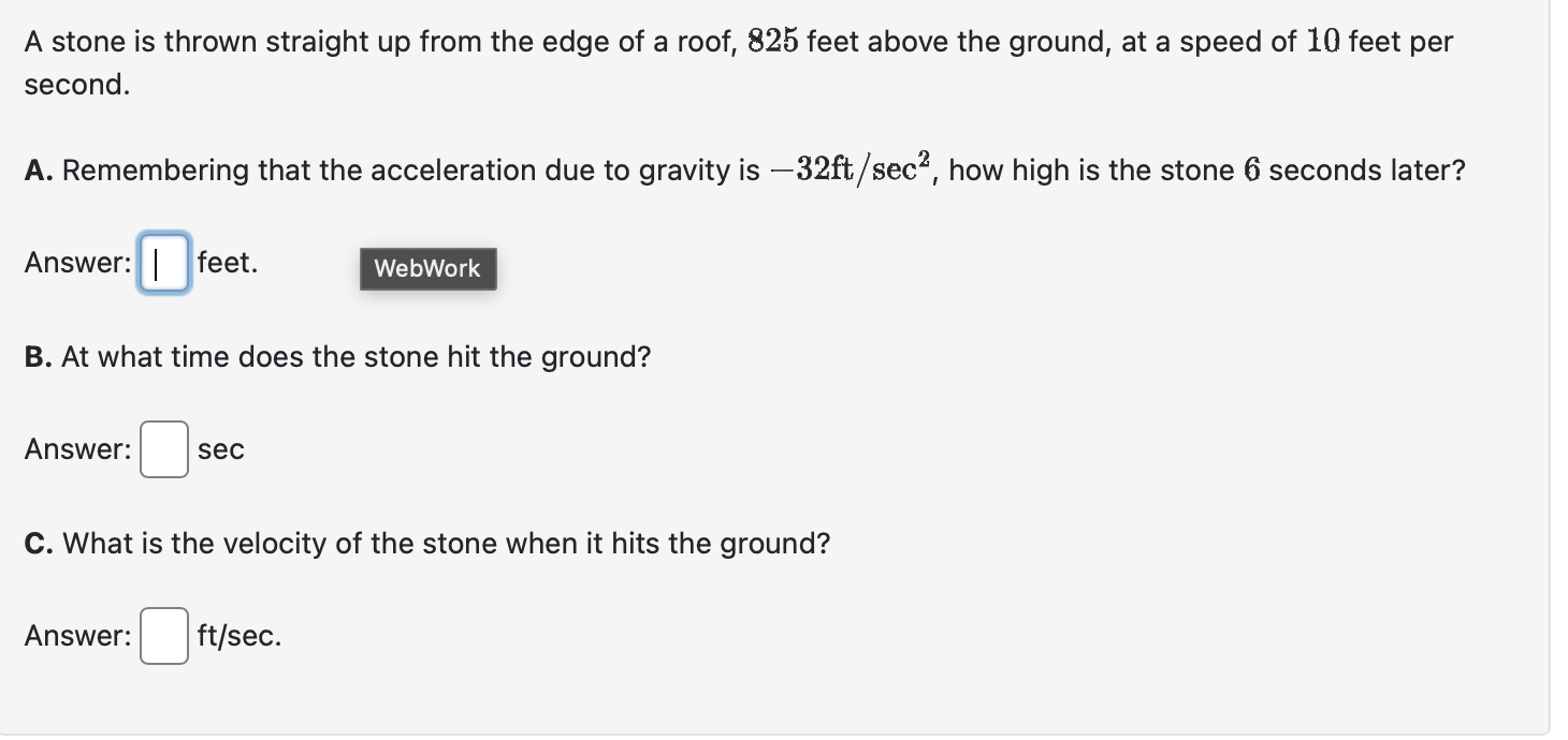 Solved A stone is thrown straight up from the edge of a | Chegg.com