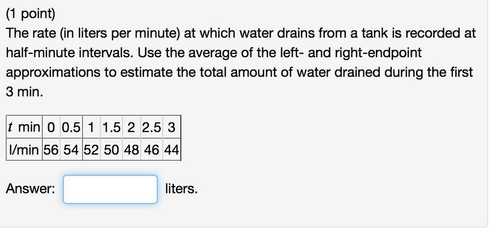 Solved (1 point) The rate (in liters per minute) at which | Chegg.com