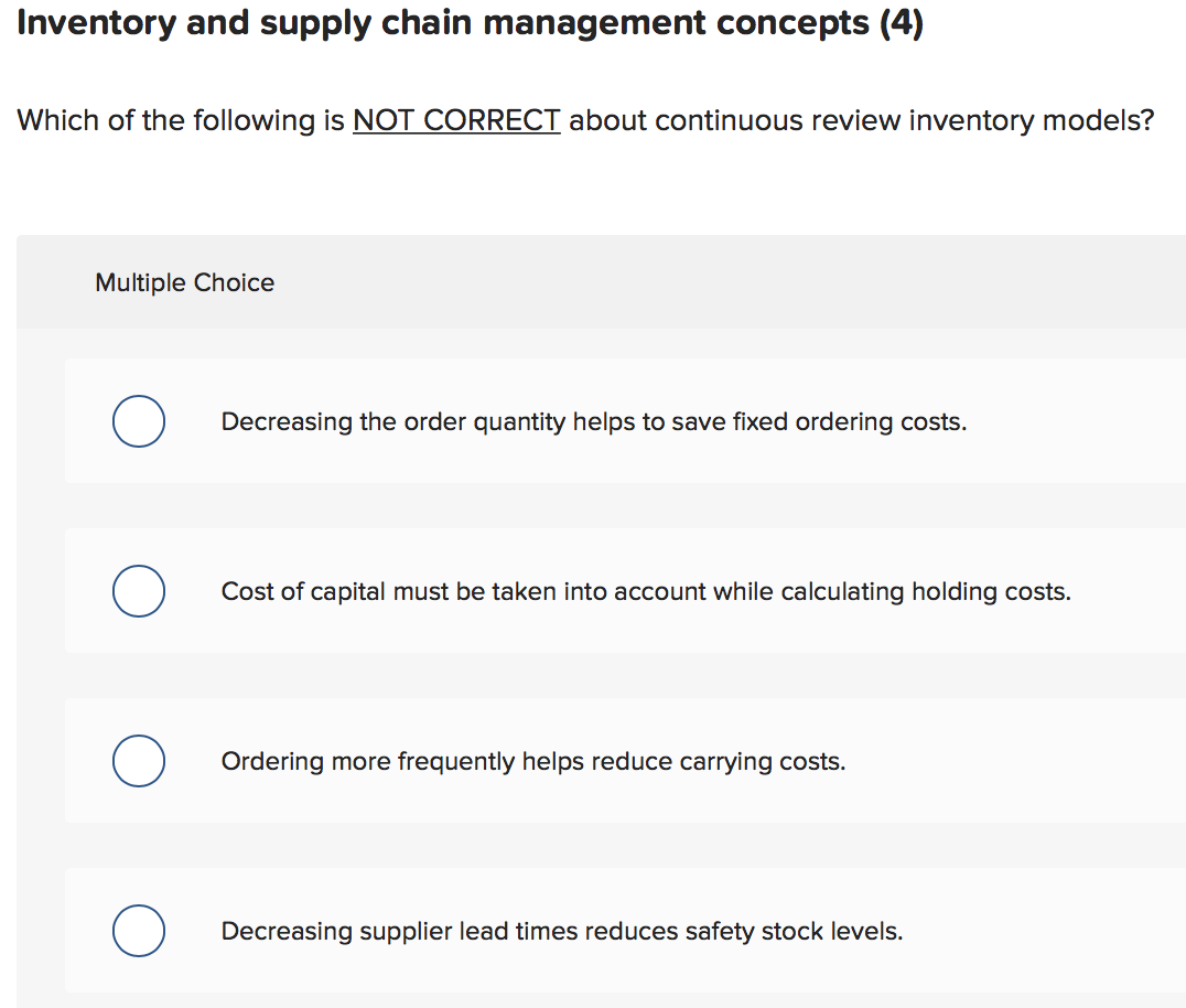 Solved Inventory and supply chain management concepts (4) | Chegg.com