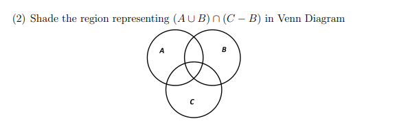 Solved (2) Shade the region representing (AUB) n(C – B) in | Chegg.com