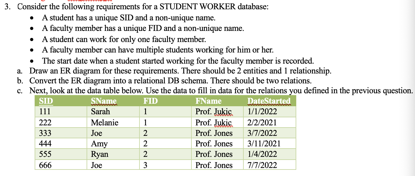 Solved 3. Consider the following requirements for a STUDENT | Chegg.com