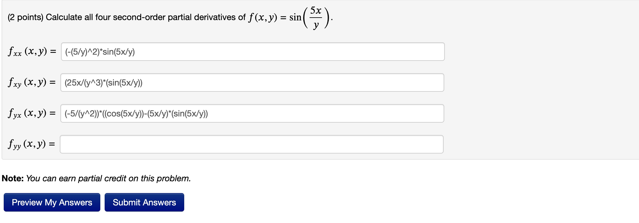 Solved (2 points) Calculate all four second-order partial | Chegg.com