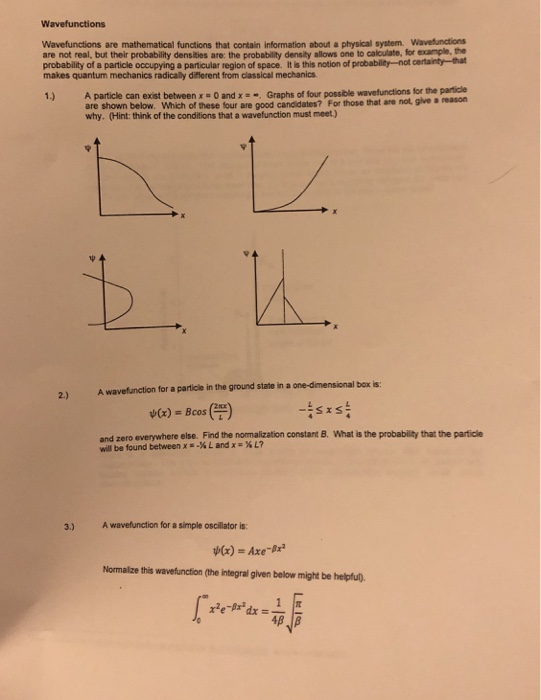 Solved Wavefunctions Wavefunctions are mathematical | Chegg.com