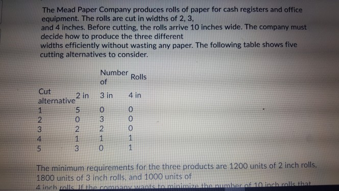 Solved The Mead Paper Company produces rolls of paper for | Chegg.com