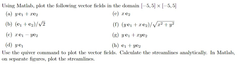 Using Matlab, plot the following vector fields in the | Chegg.com