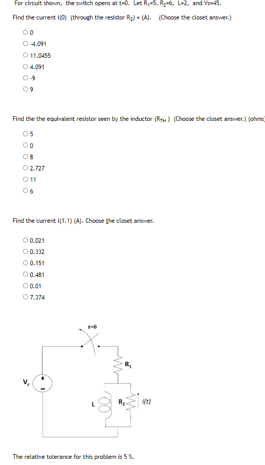 Solved For circuit shown, the switch opens at t=0. Let | Chegg.com