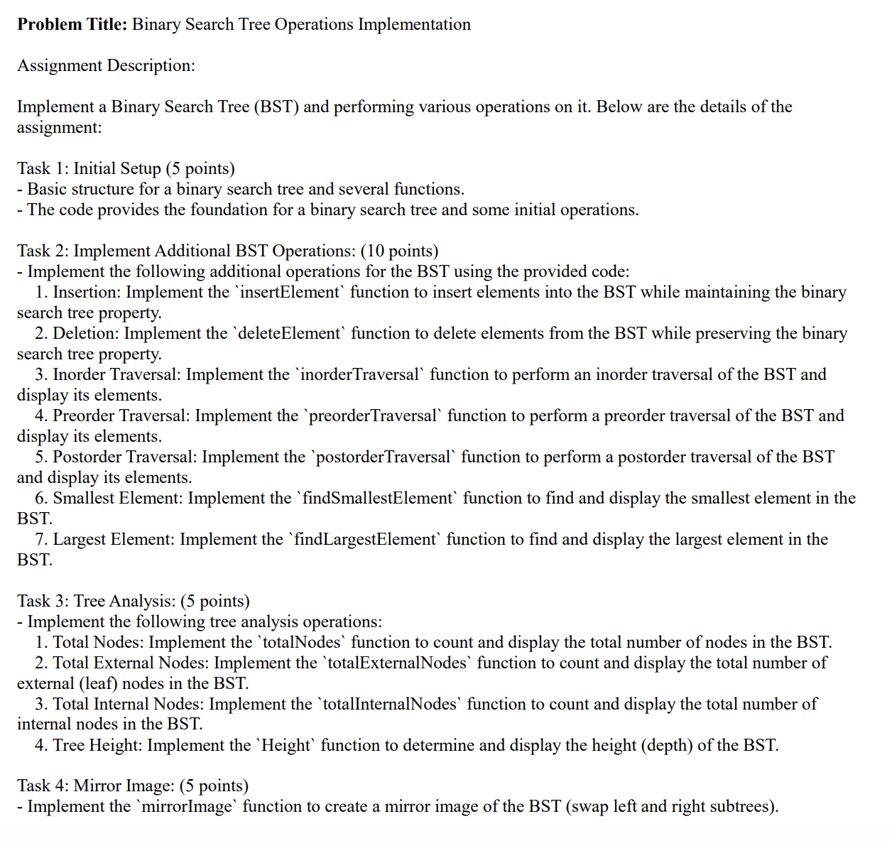 Solved Task 5: Delete the Tree (2 points) - Implement the | Chegg.com