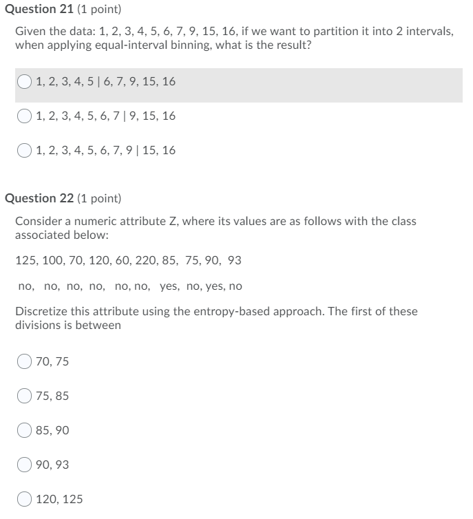 Solved Question 21 1 Point Given The Data 1 2 3 4 5 