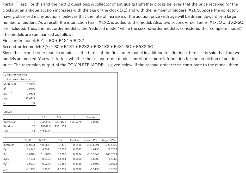 Partial F Test For This And The Next 2 Questions A 
