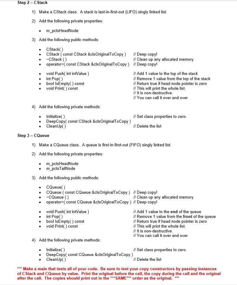 Solved ework: 10 - Linked List Classes: C Stack and CQueue | Chegg.com